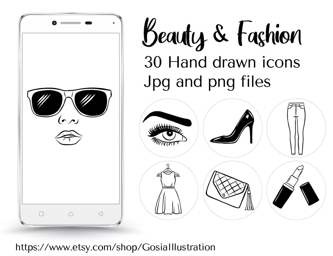 Beauty & Fashion Hand Drawn Icons, Social Media, Instagram Icons - Etsy