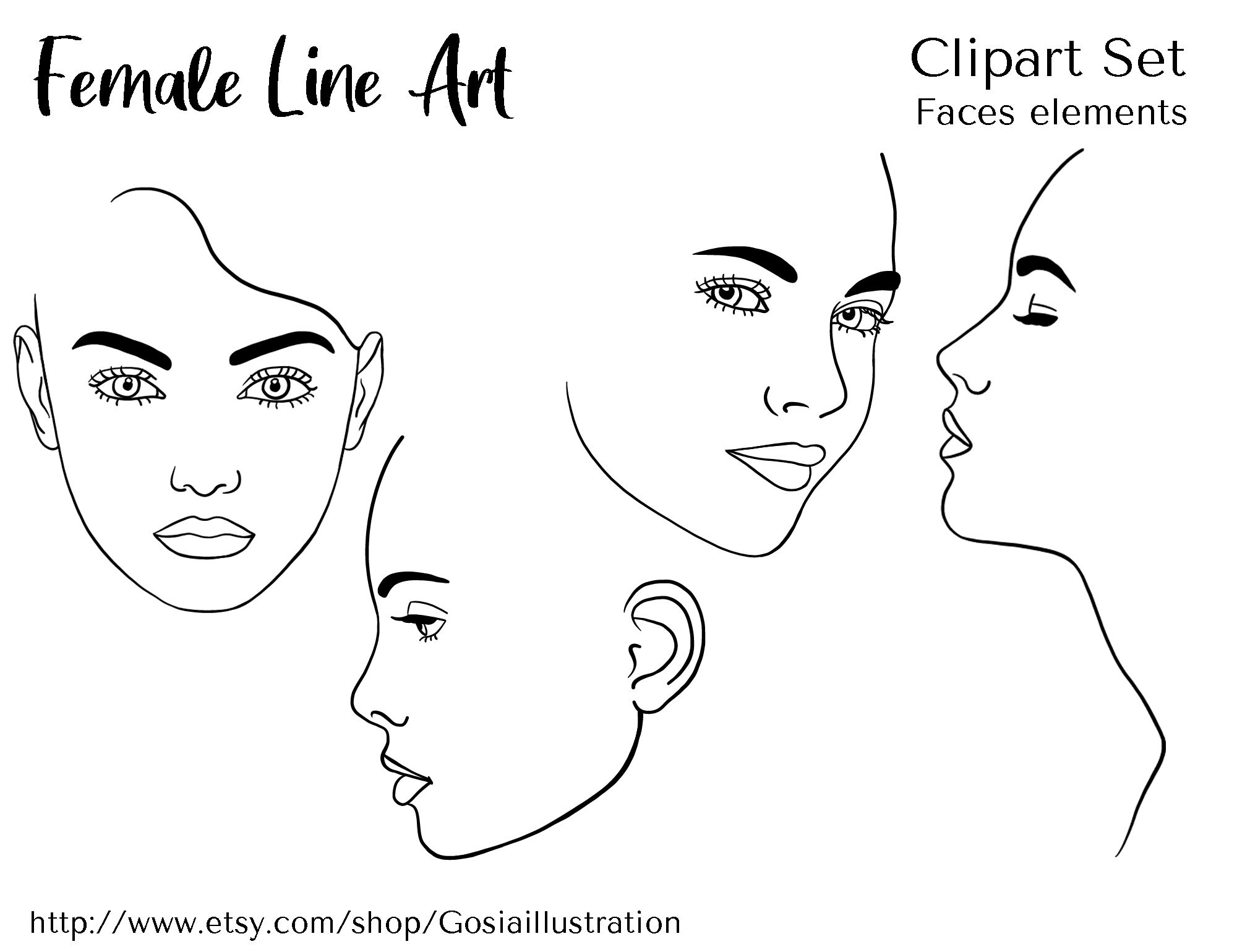 Female Line Art Cliparts, Hand Drawn Elements, One Line Art Clipart ...