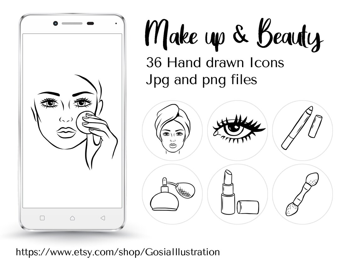 Make up & Beauty Hand Drawn Icons, Social Media Icons - Etsy