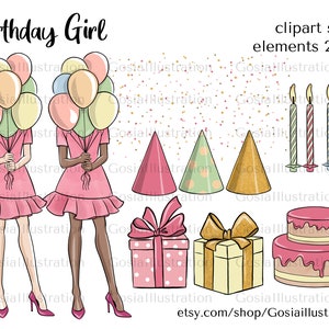 Birthday Girl - Clipart Set, Glam Birthday Party, Pastel, Romantic Girl ...