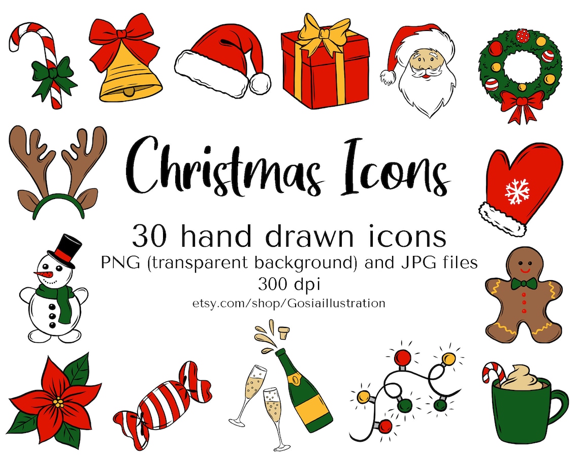 Christmas Icons Clipart Set Hand Drawn Icons Holiday Doodle - Etsy
