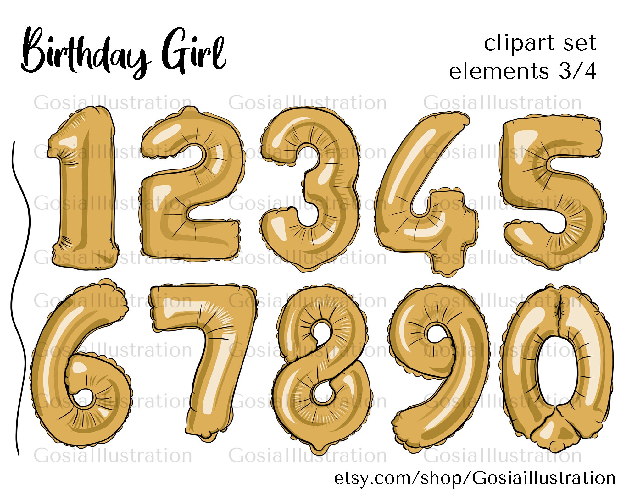 Birthday Girl - Clipart Set, Glam Birthday Party, Pastel, Romantic Girl ...