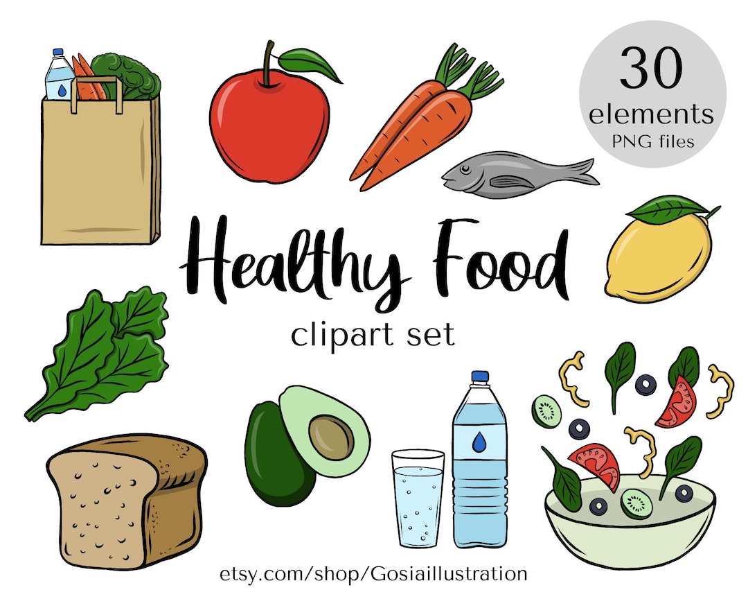 Healthy Food Clipart Set, Hand Drawn Food Clipart, Fruits and ...