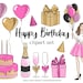 Happy Birthday - Clipart Set, Glam Birthday Party, Pastel, Romantic ...