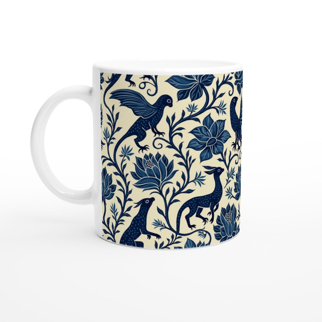 Mystical Midnight Cryptid Bloom Mug - Unique Ceramic Cup With Floral ...