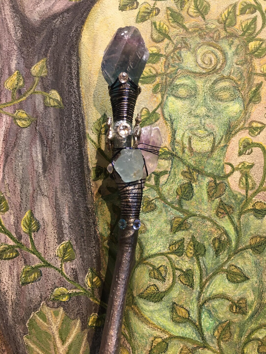 Wire Wrapped Cypress Magic Wand With Raw Crystals: Spiritual Healing ...