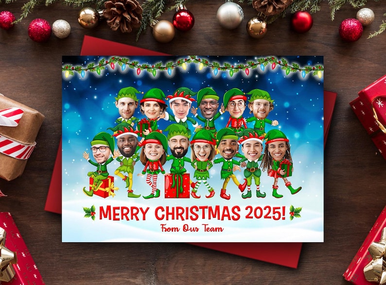 Funny Corporate Christmas Card With Employees Like Elves - Etsy
