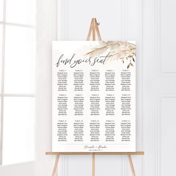 Boho Wedding Seating Chart Downloadable Template - Etsy