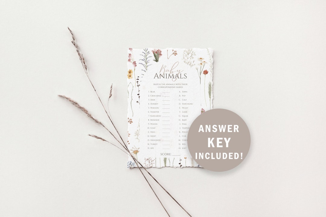 Wildflower Baby Shower Game | Animal Baby Names Game | Printable Baby ...