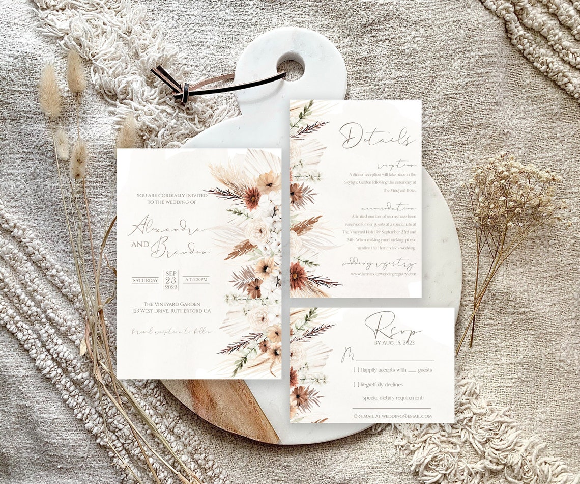 Rust Boho Wedding Invitation Set Downloadable Printable - Etsy