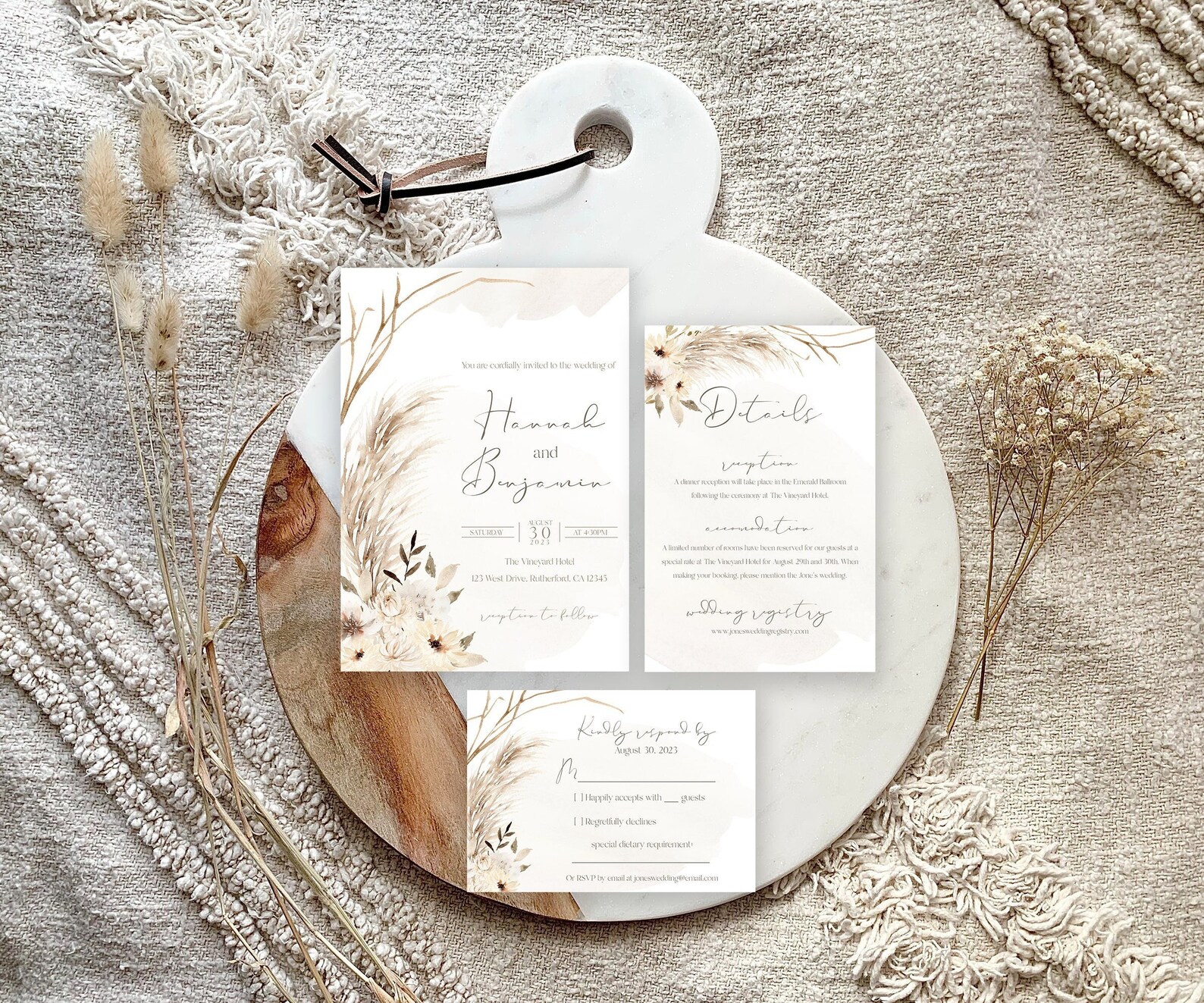 Floral Boho Wedding Invitation Set Design 2 Downloadable - Etsy