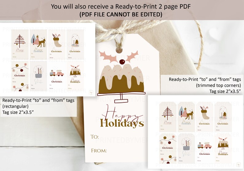 Printable Christmas Gift Tags Boho Set of 8 Christmas Tags Boho ...