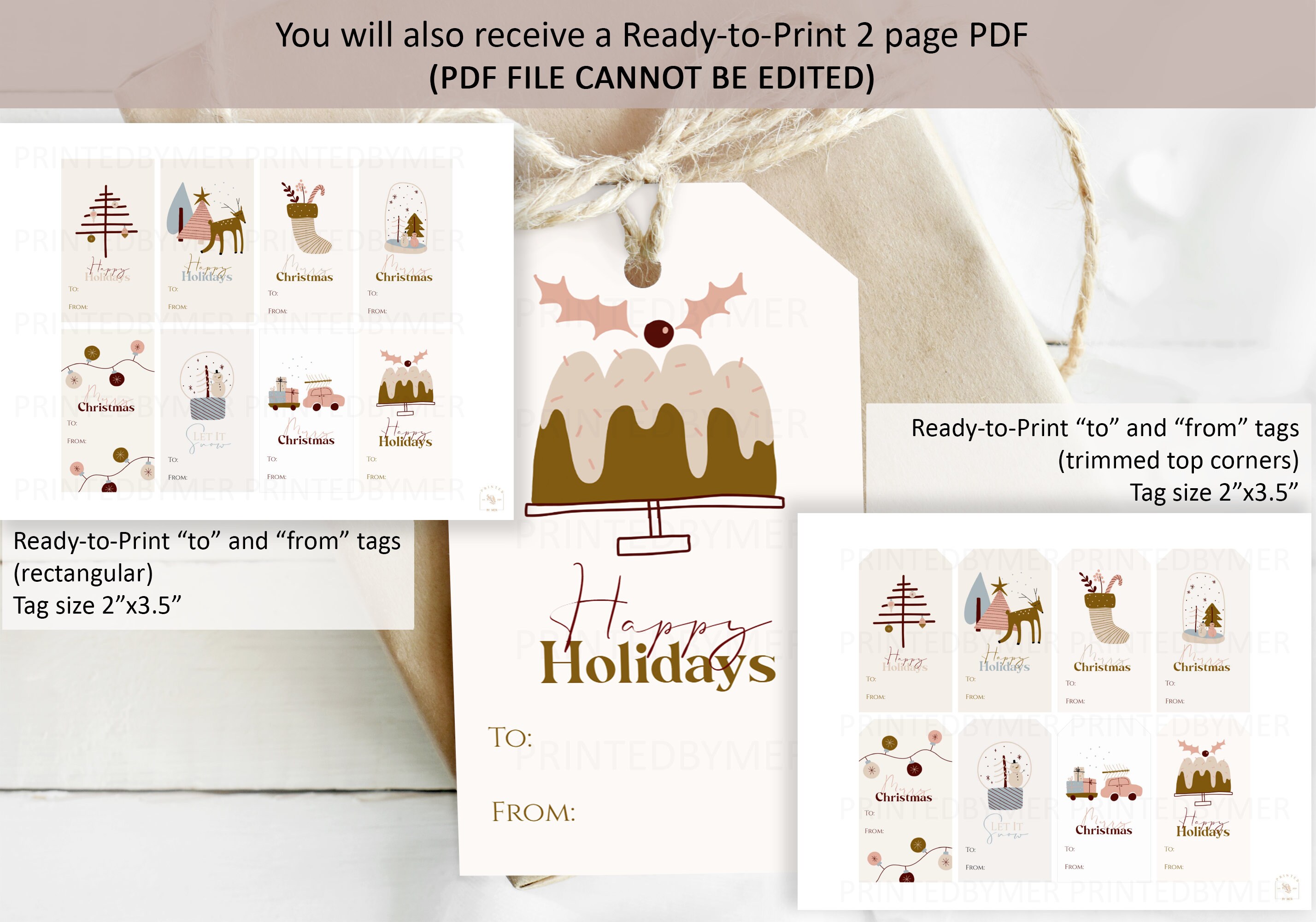 Printable Christmas Gift Tags Boho Set of 8 Christmas Tags Boho ...