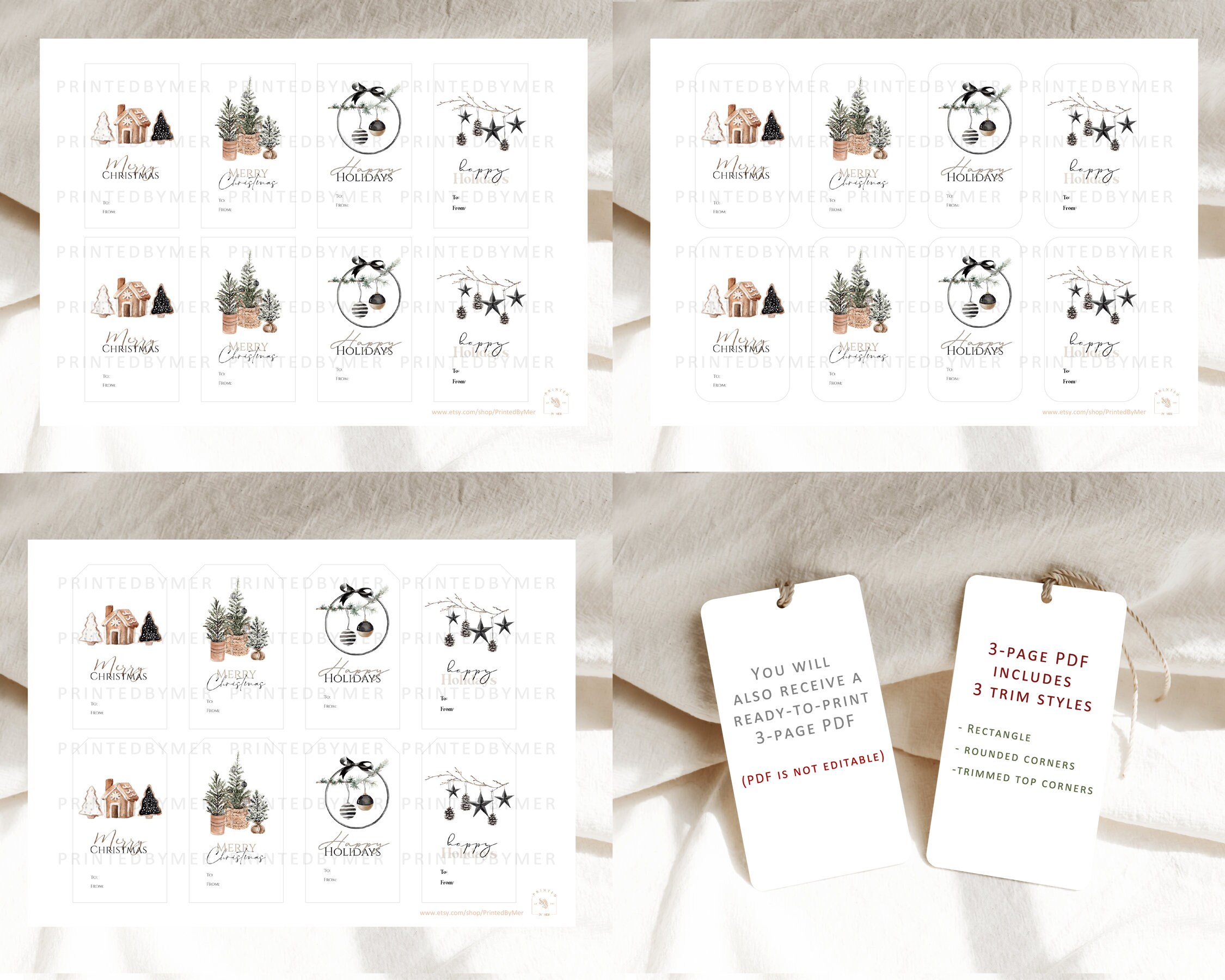 Printable Christmas Gift Tags Set of 4 Christmas Tags Boho Christmas ...