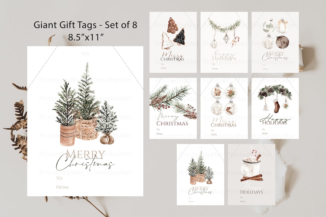 Printable Giant Christmas Gift Tags Set of 8 | Size 8.5"x11" | Huge ...