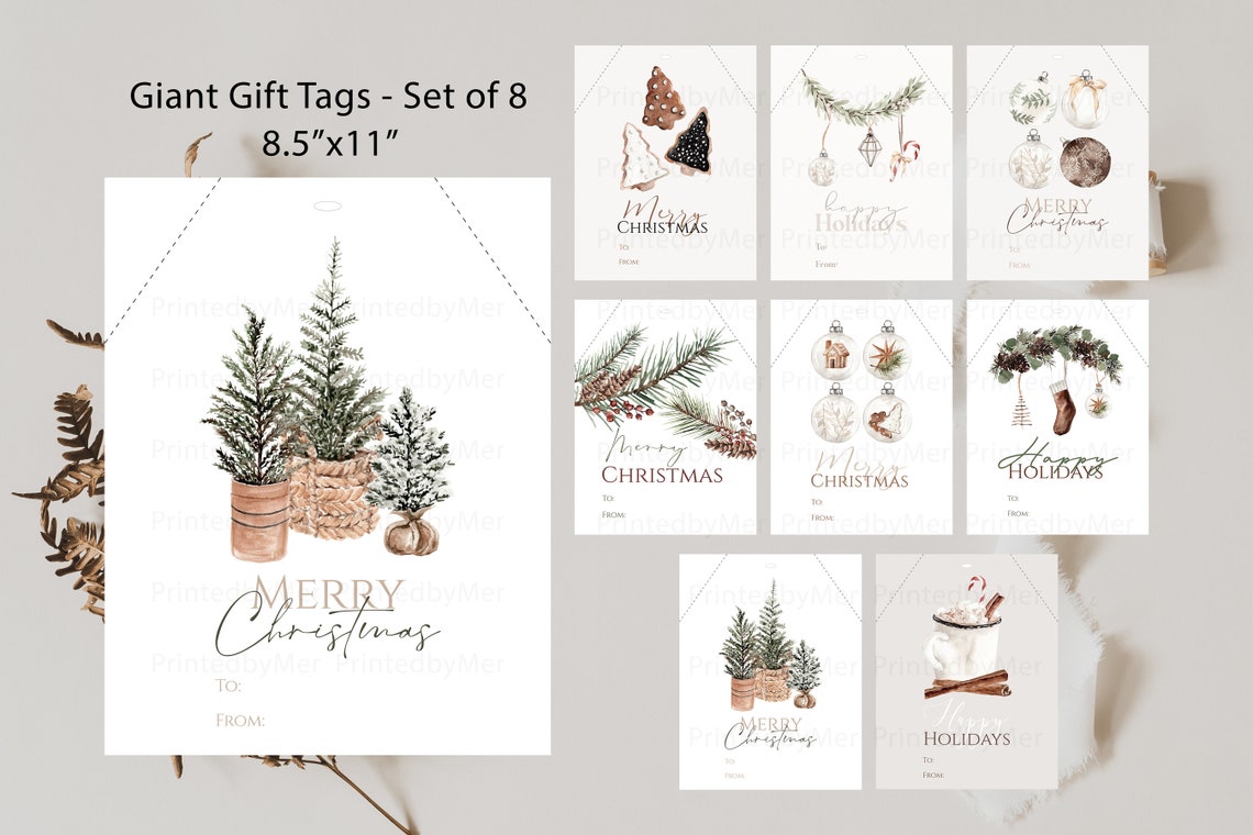 Printable Giant Christmas Gift Tags Set of 8 Size 8.5x11 Huge Christmas ...