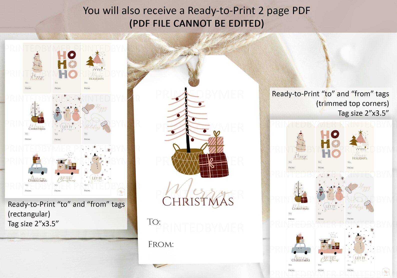 Printable Christmas Gift Tags Set of 9 Christmas Tags Boho - Etsy