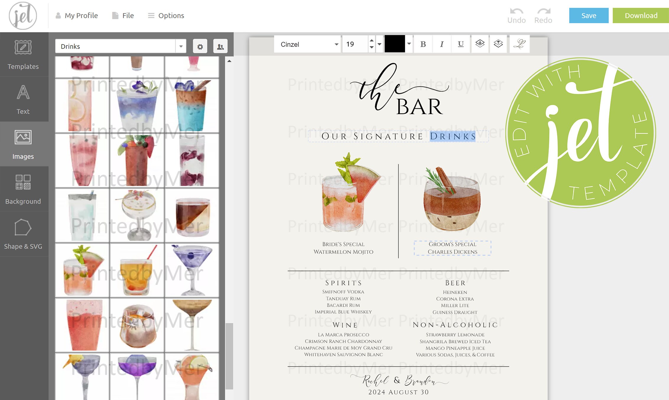 Bar Menu Template DIY Bar Menu Wedding Drink Menu Downloadable Template ...