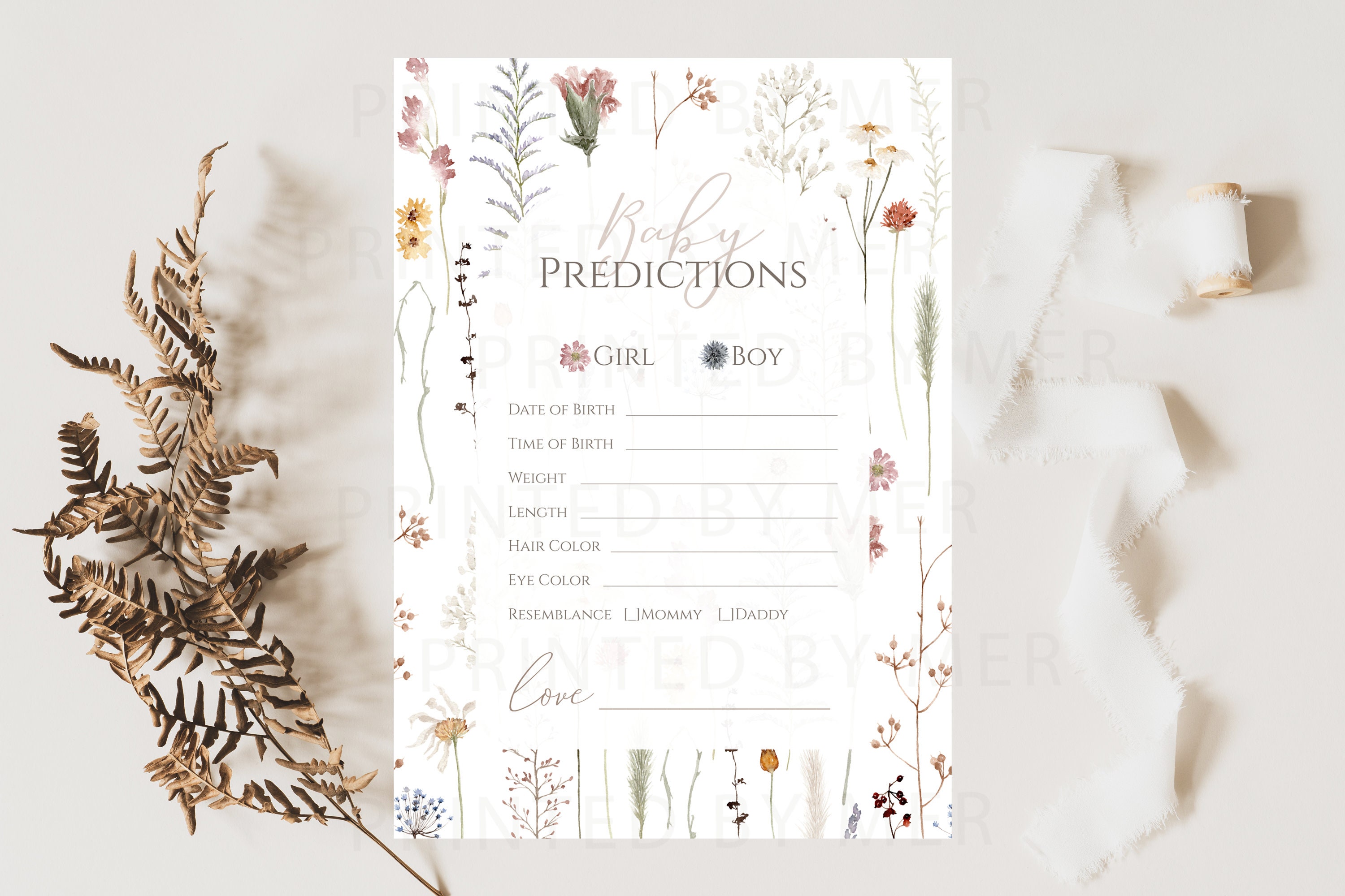 Wildflower Baby Shower Prediction Card | Baby Prediction Card | Parents ...