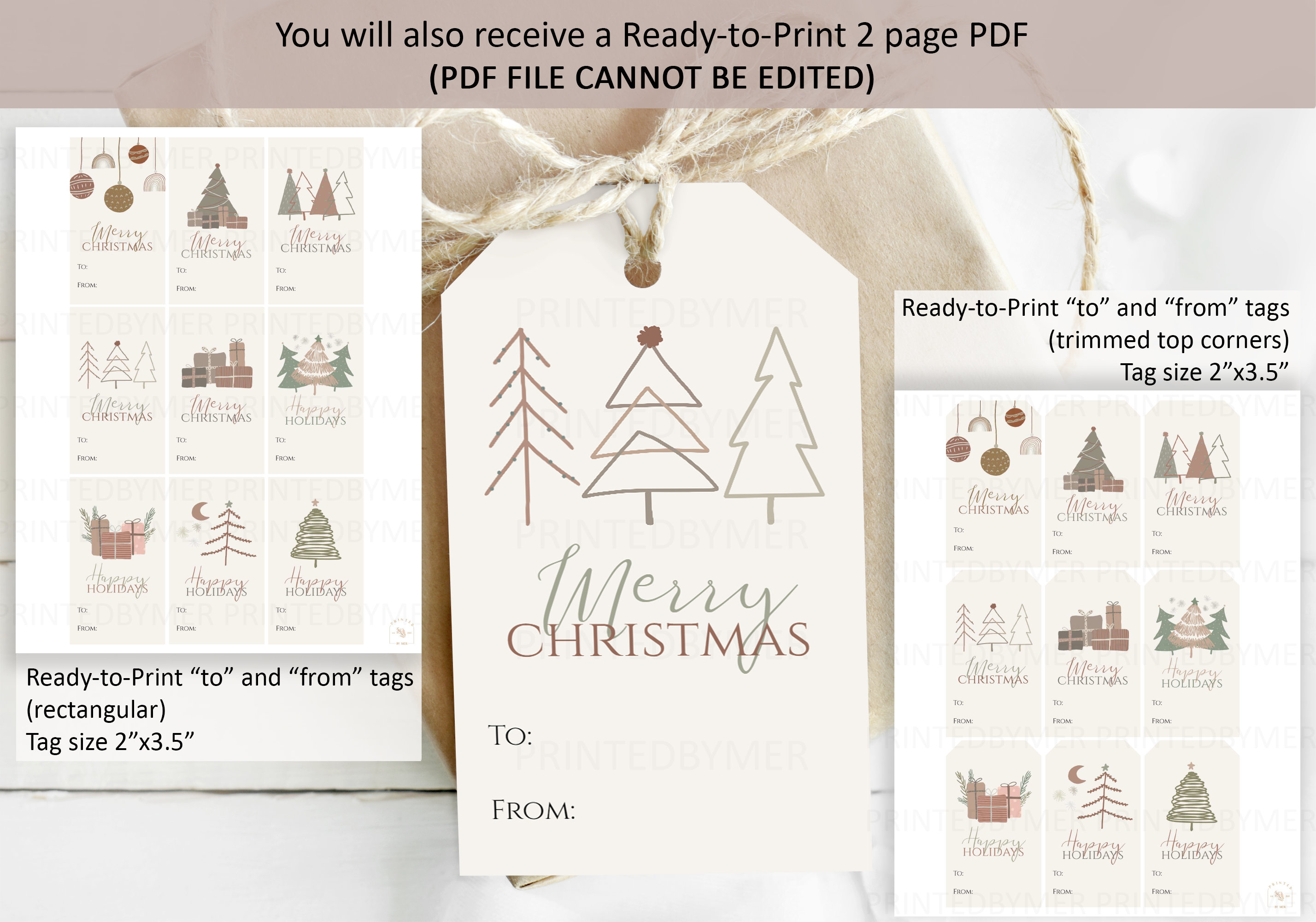 Printable Christmas Gift Tags Set of 9 Christmas Tags Boho - Etsy