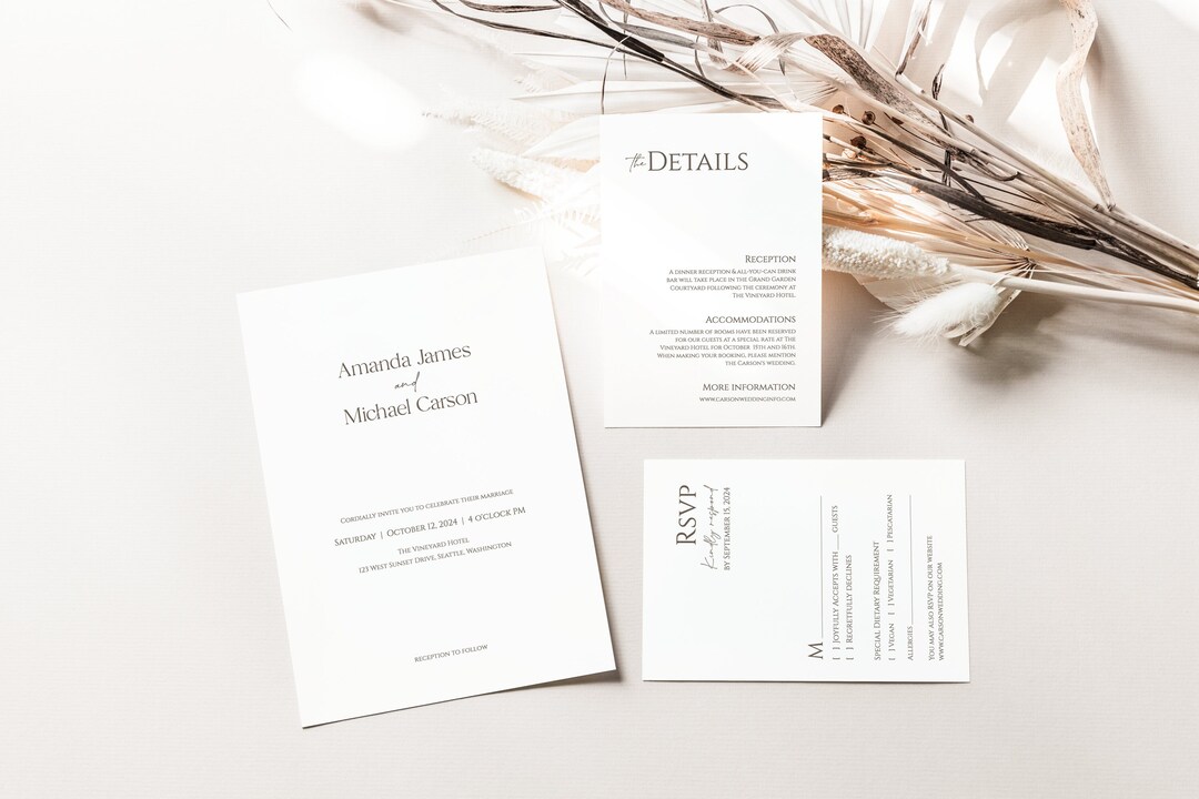 Minimalist Wedding Invitation Set - Downloadable Printable Template - Etsy
