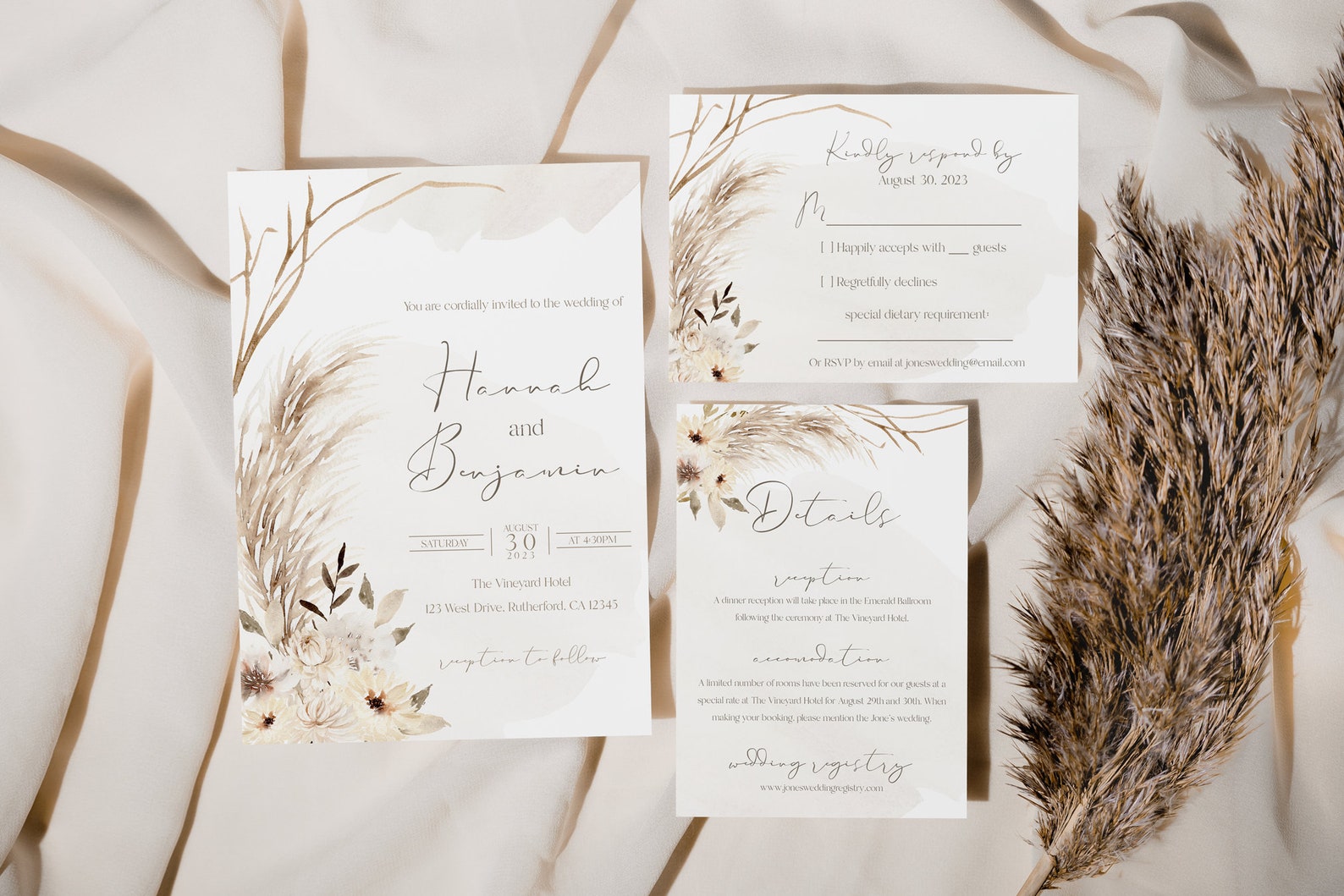 Floral Boho Wedding Invitation Set - Design #2 - Downloadable Printable ...