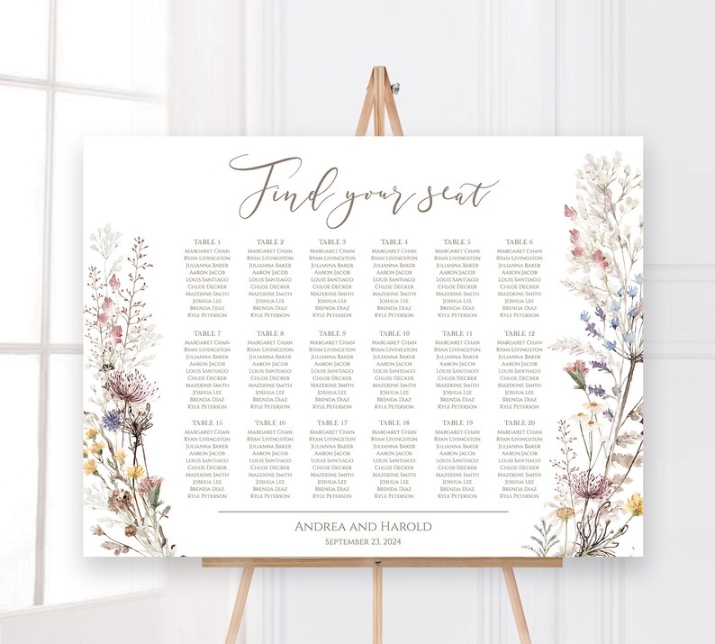 Wildflower Seating Chart Sign Downloadable Template - Etsy