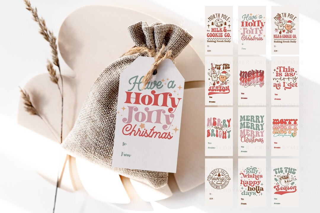 Printable Christmas Gift Tags Retro Set of 12 | Christmas Tags | Retro ...
