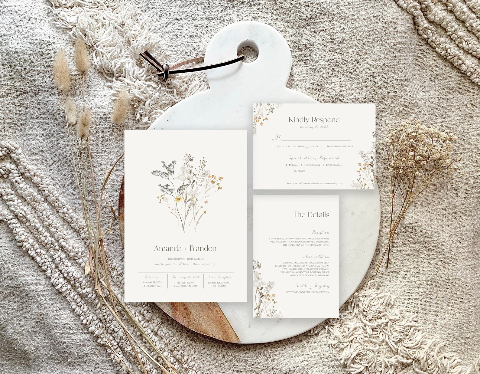 Simple Wildflower Wedding Invitation Set Printable - Etsy