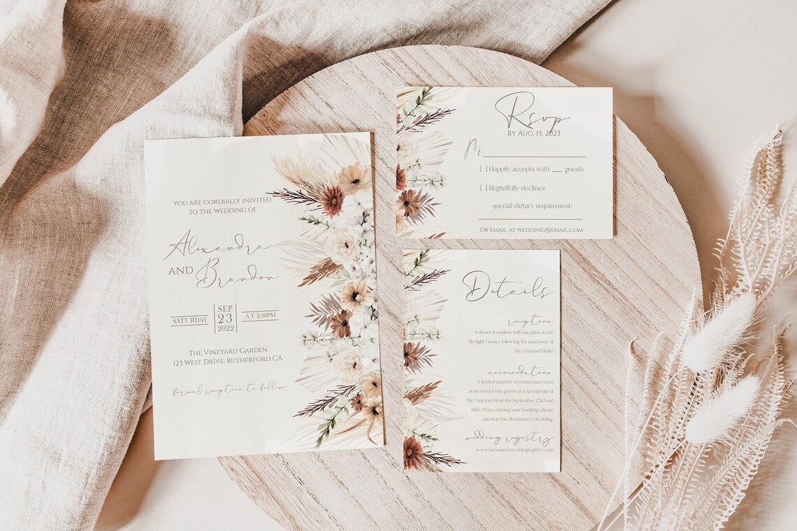 Rust Boho Wedding Invitation Set Downloadable Printable - Etsy