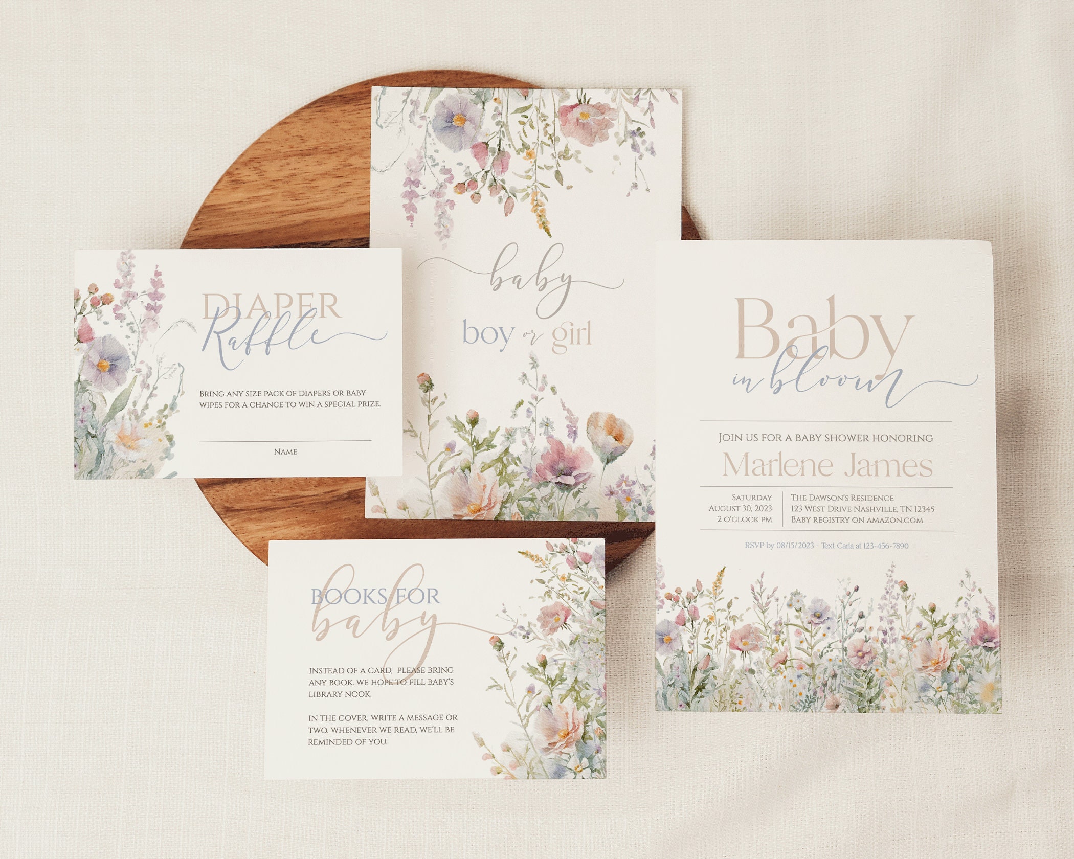 Wildflower Spring Baby Shower Invitation Set Baby in Bloom Printable ...