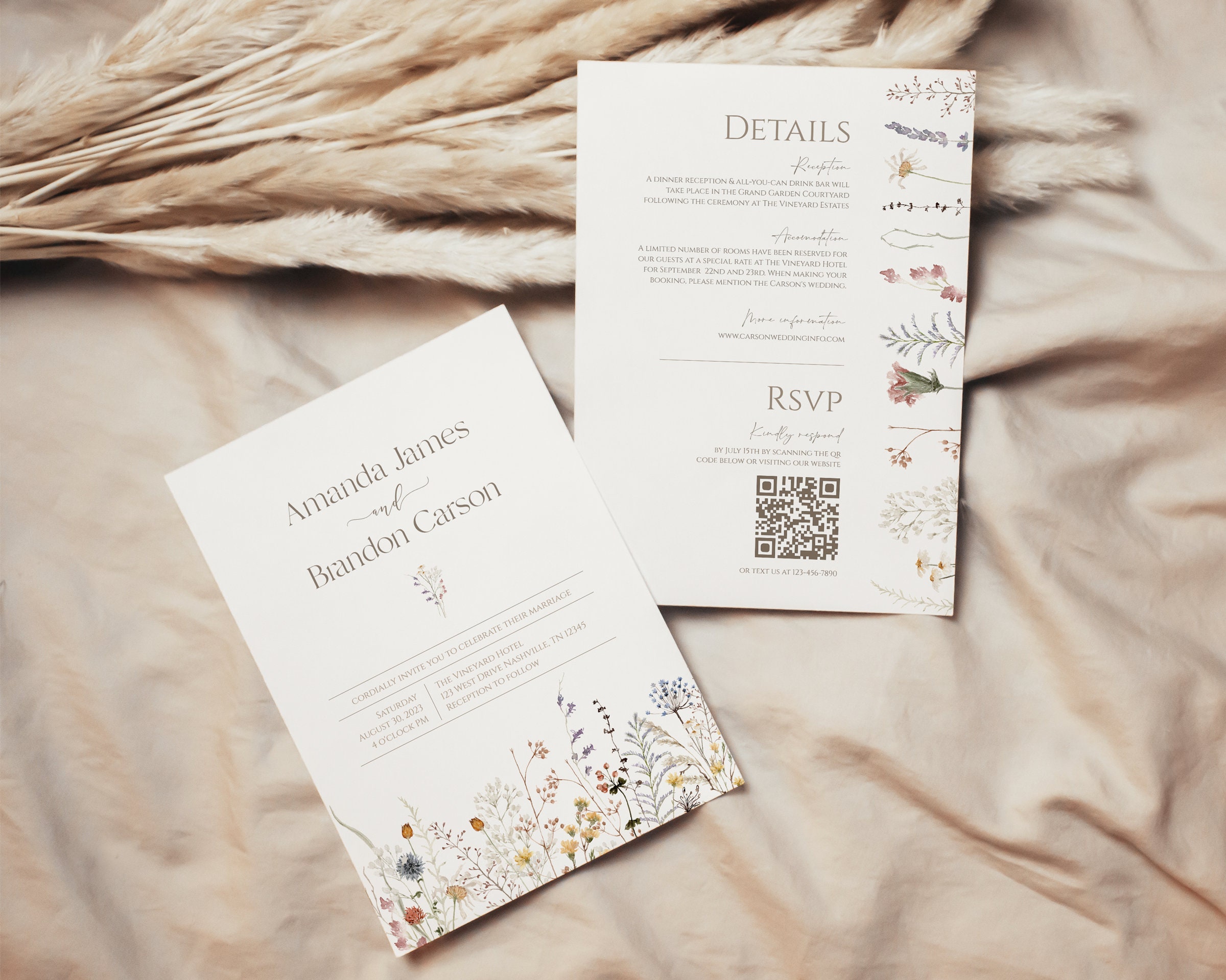 Wildflower Wedding Invitation Double Sided Printable - Etsy