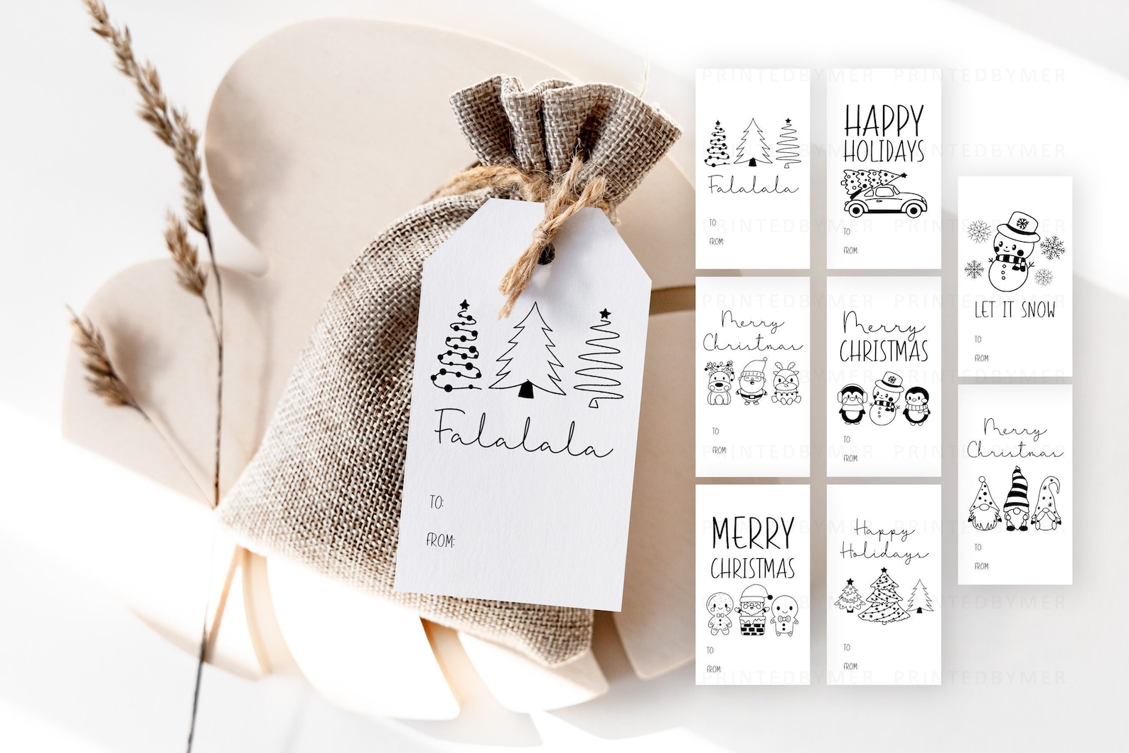 Printable Christmas Gift Tags Black & White Set of 8 | Simple Christmas ...