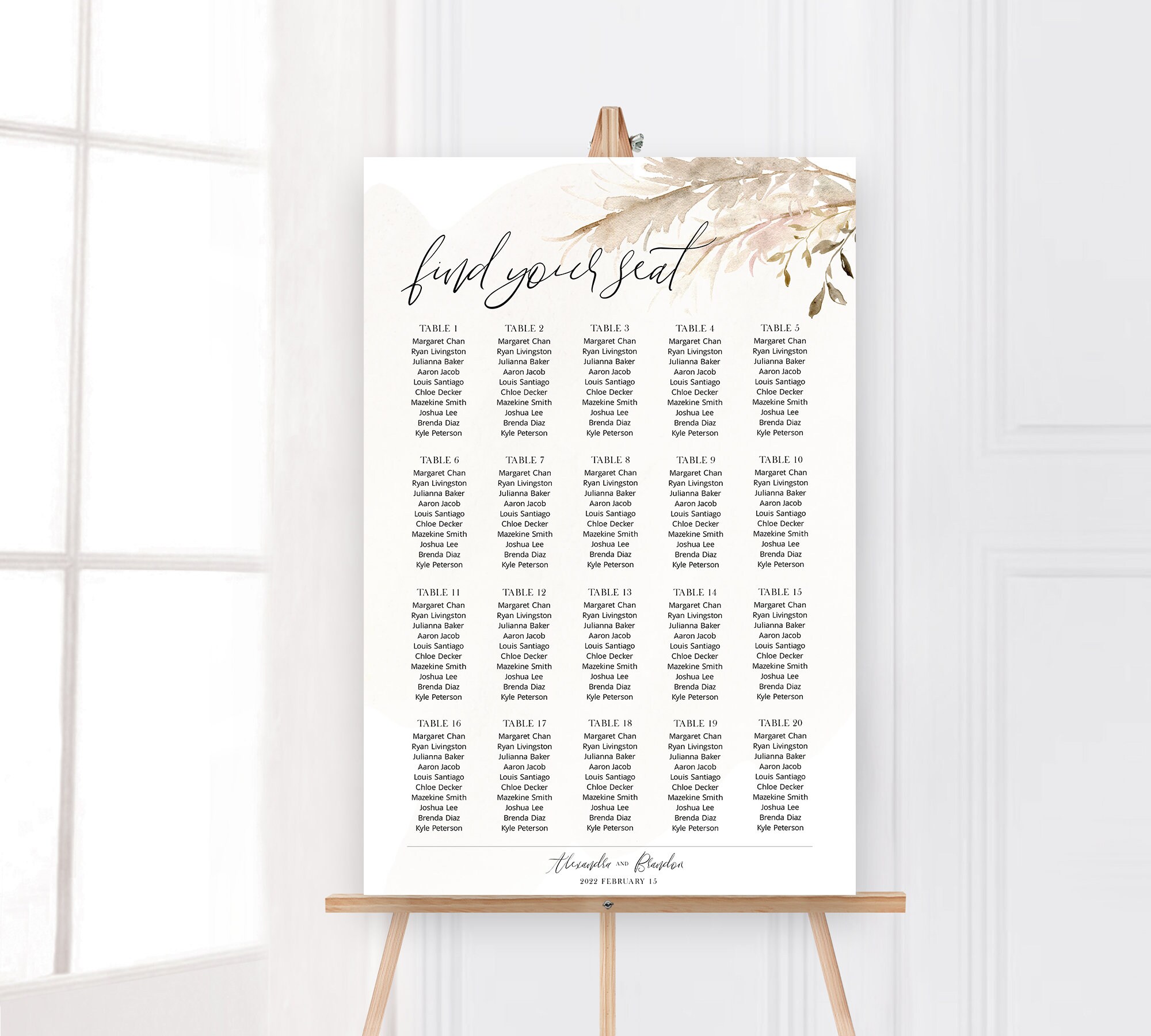 Boho Wedding Seating Chart Downloadable Template - Etsy
