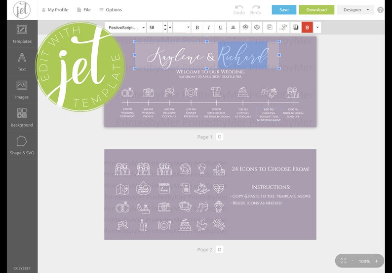 Minimalist Purple Lilac Wedding Timeline Template Wedding Order of ...