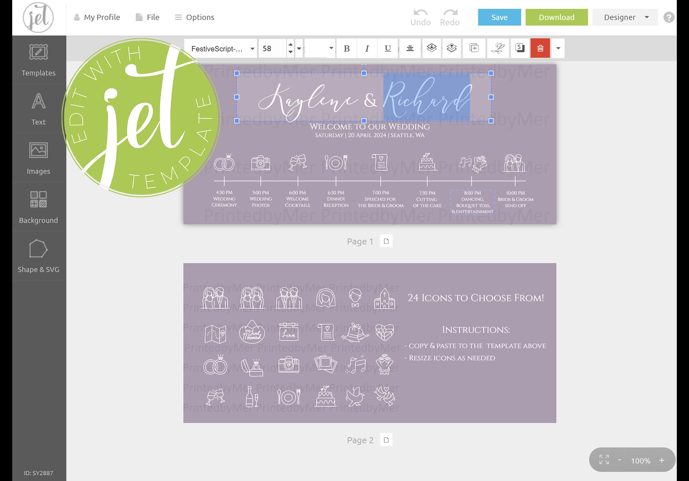 Minimalist Purple Lilac Wedding Timeline Template Wedding Order of ...