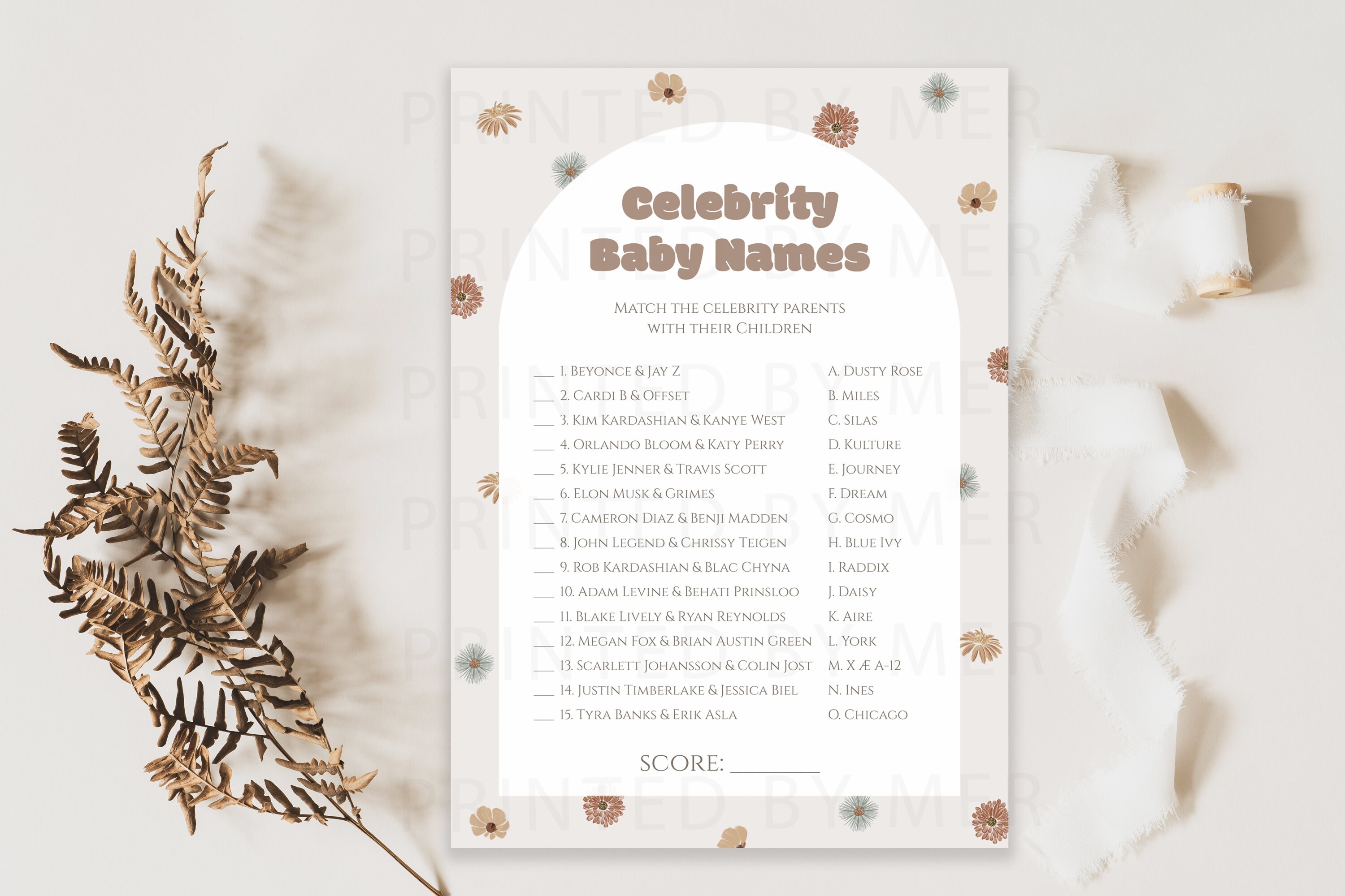 Baby Shower Game Celebrity Baby Names Retro Baby Shower Floral Baby ...