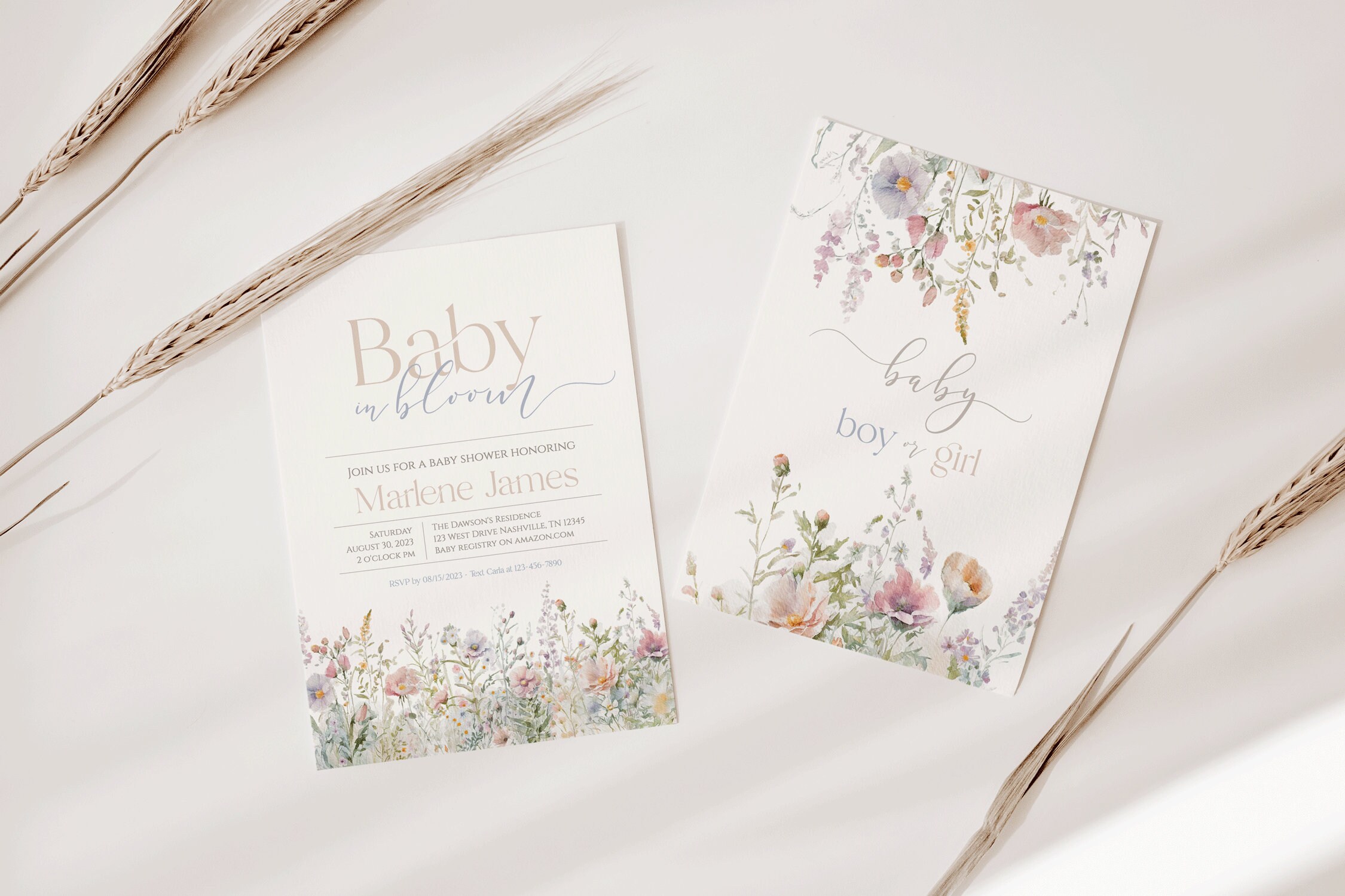 Wildflower Spring Baby Shower Invitation Set Baby in Bloom Printable ...