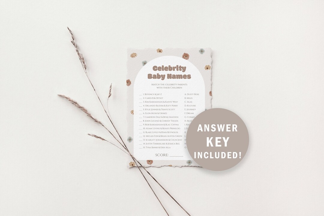 Baby Shower Game | Celebrity Baby Names | Retro Baby Shower | Floral ...
