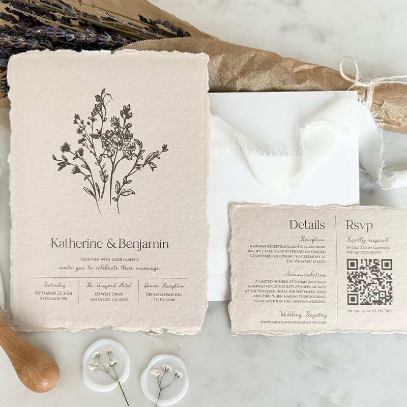 Deckled Edge Wedding Invitation - Etsy
