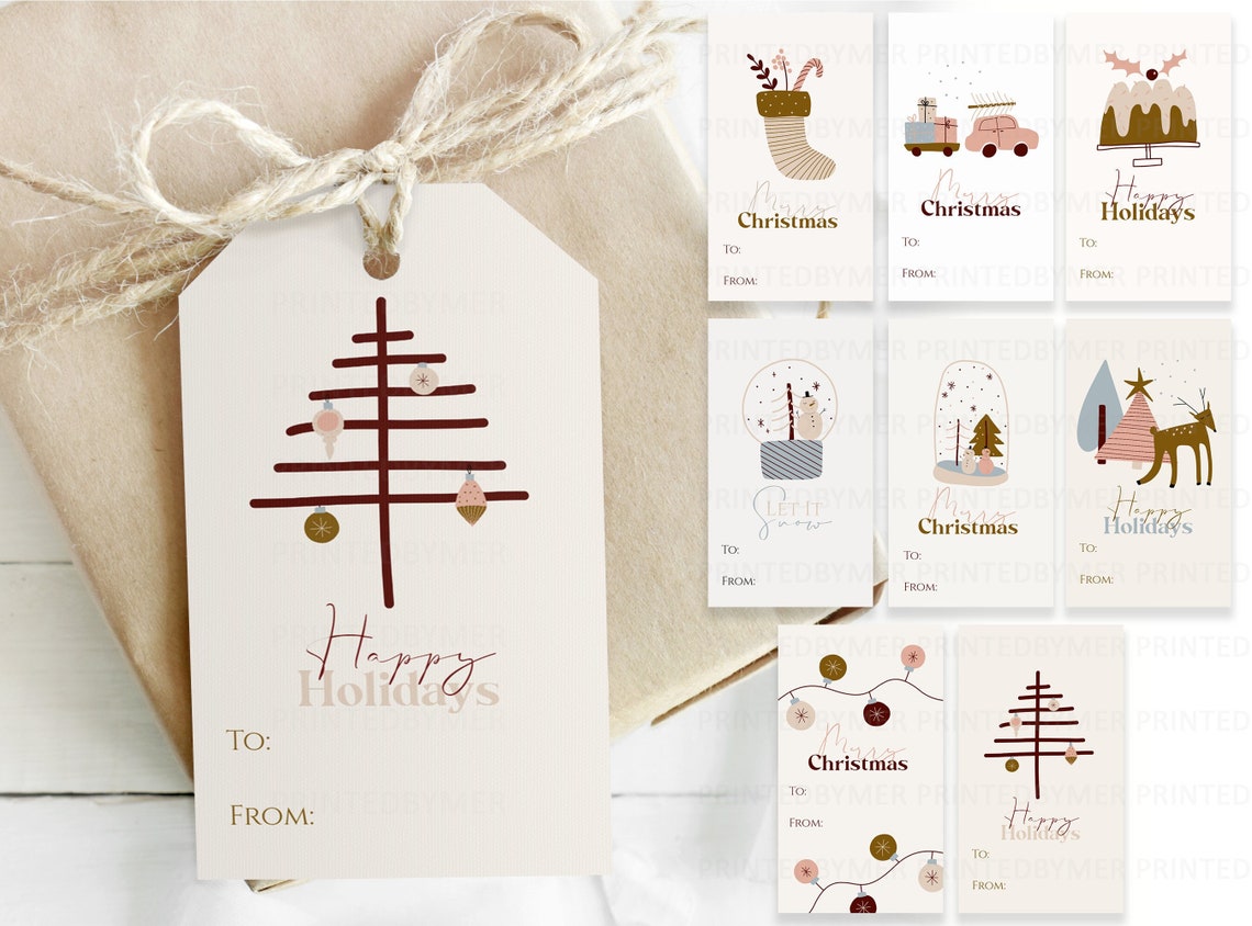 Printable Christmas Gift Tags Boho Set of 8 Christmas Tags Boho ...