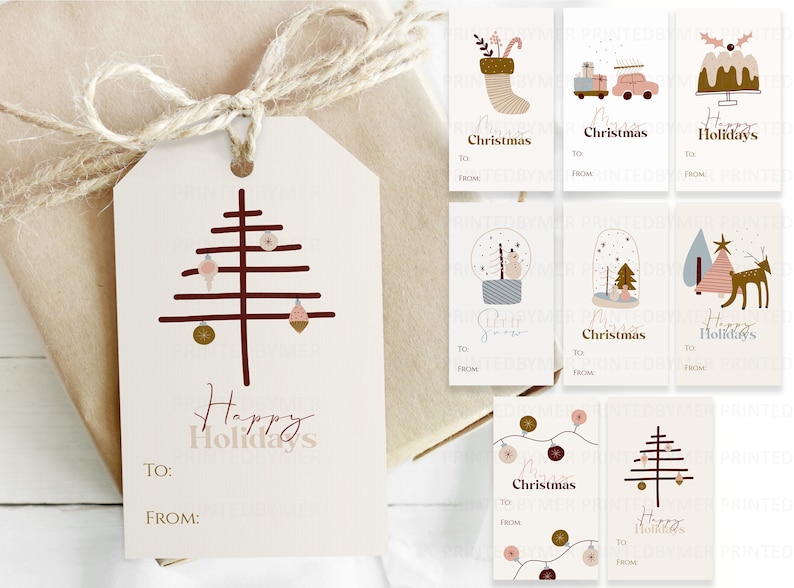 Printable Christmas Gift Tags Boho Set of 8 Christmas Tags Boho ...