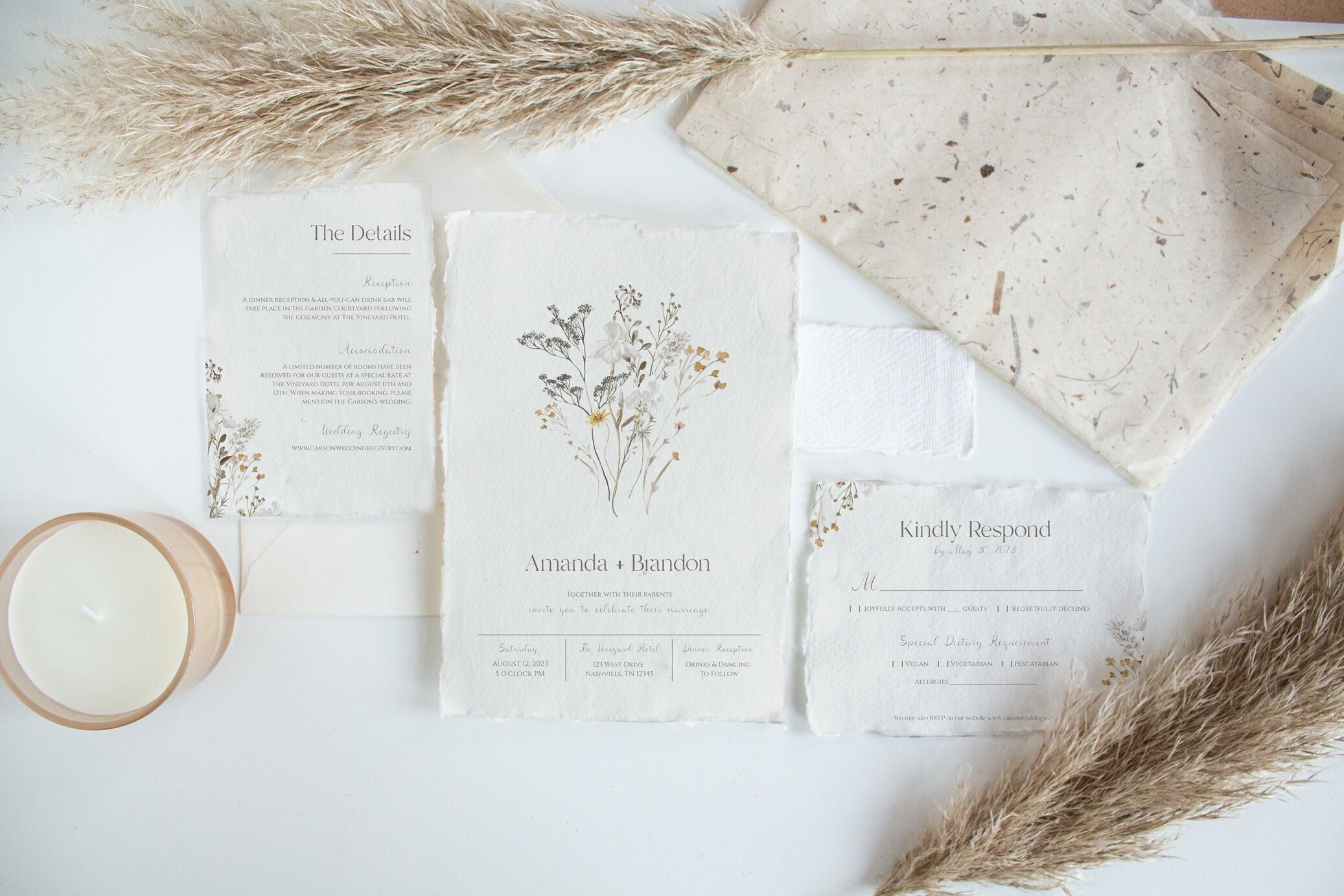Simple Wildflower Wedding Invitation Set Program & Menu - Etsy