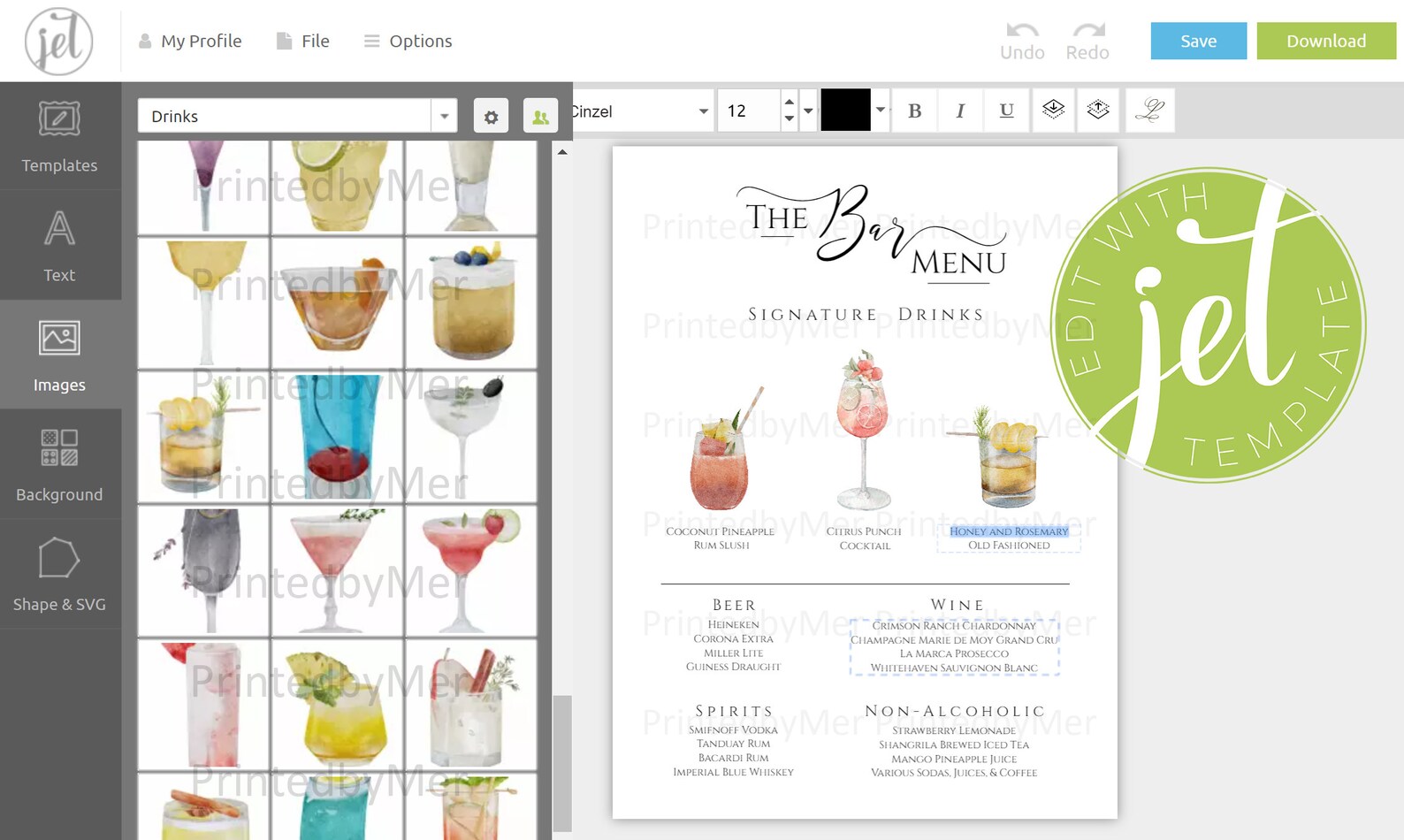 Bar Menu Template DIY Bar Menu Wedding Drink Menu Downloadable Template ...