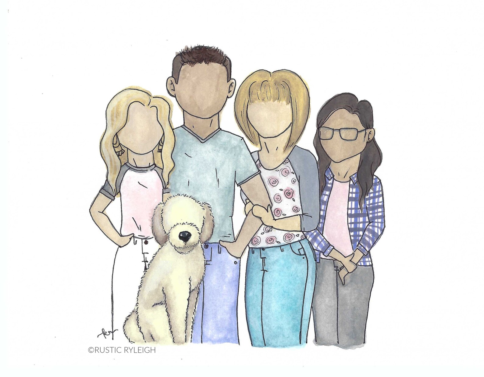 Pet Watercolor Family Pets Portrait Painting, Custom Physical Original ...