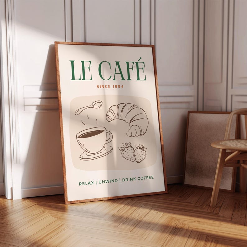 Le Cafe Print | Tea Coffee Breakfast Food | Slow Living | Hand Drawn ...