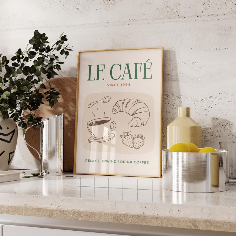 Le Cafe Print | Tea Coffee Breakfast Food | Slow Living | Hand Drawn ...