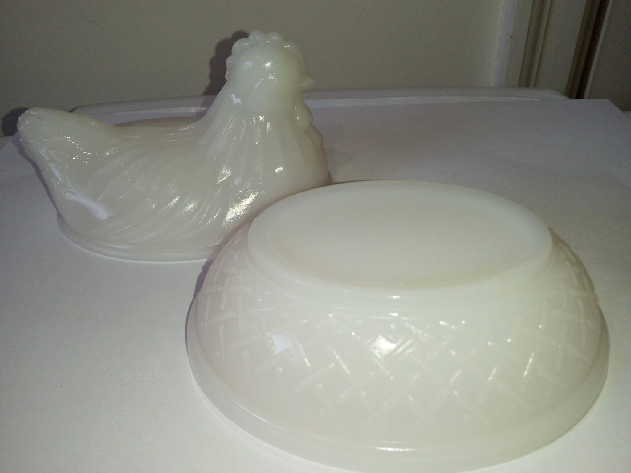 Small Vintage Hen Chicken on a Basket Nest Opaque White Milk Glass - Etsy