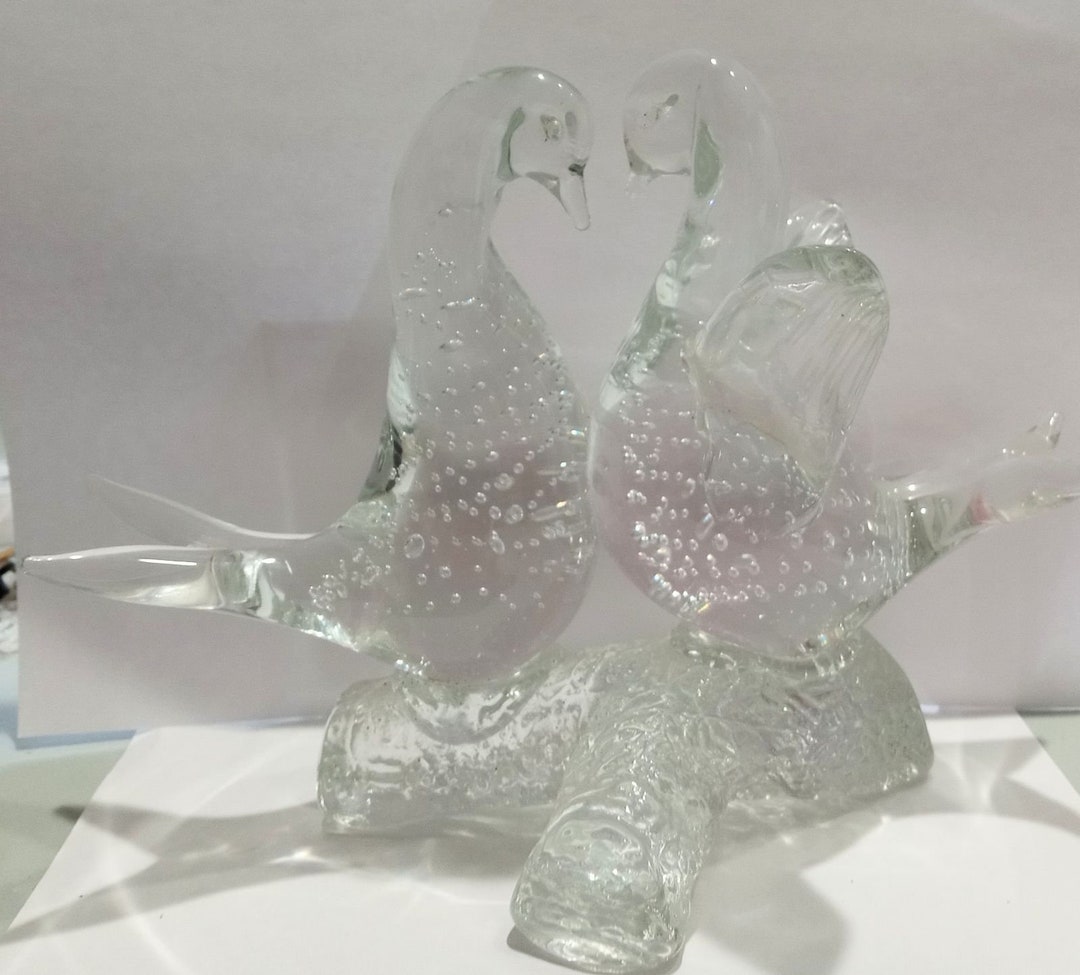 Vintage Crystal Hand Blown Controlled Bubble Glass Art Doves Love Birds ...