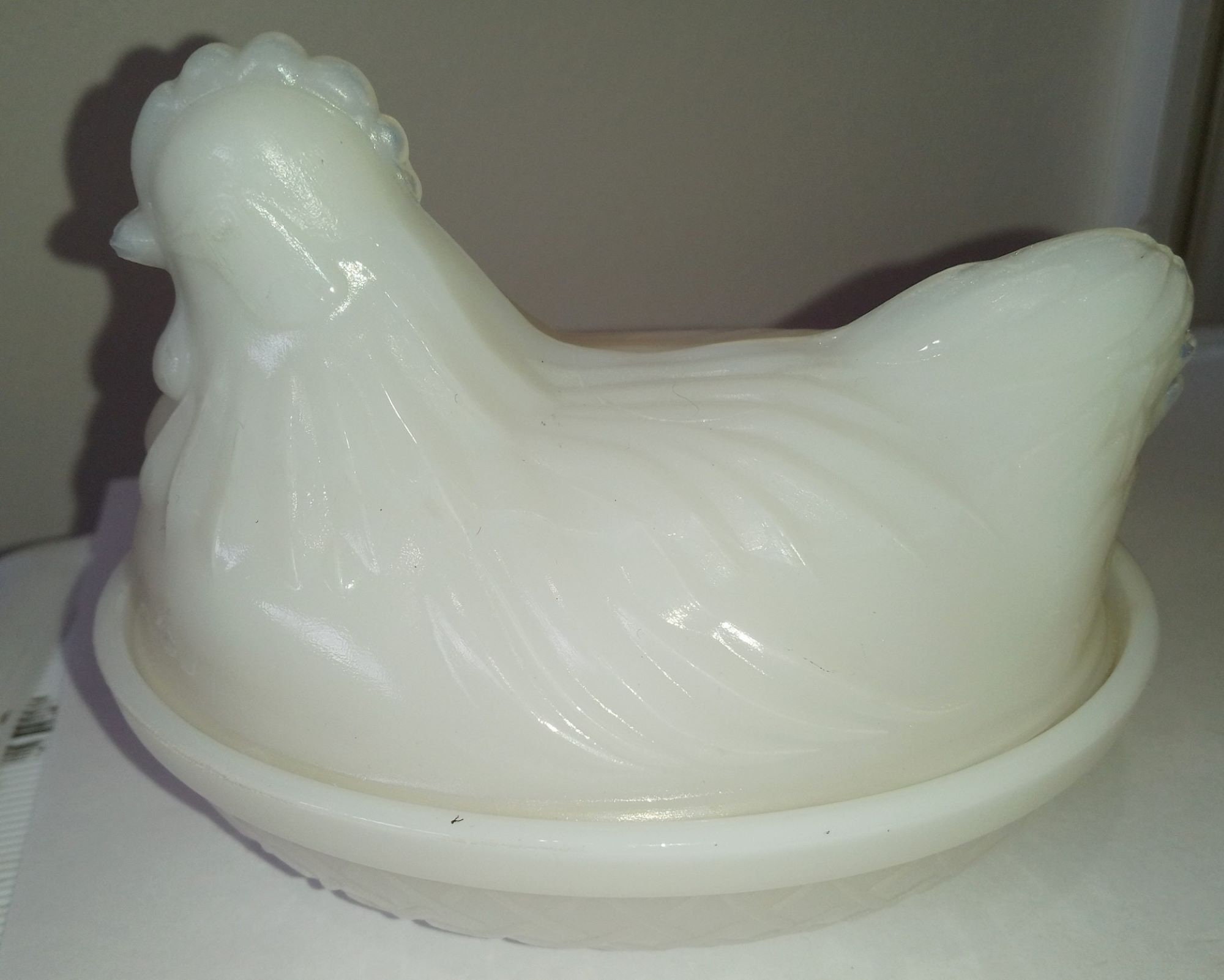 Small Vintage Hen Chicken on a Basket Nest Opaque White Milk Glass - Etsy